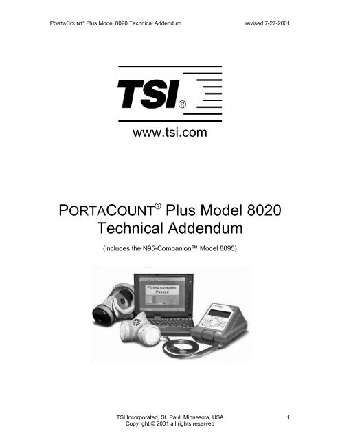 PortaCount Plus Model 8020 Technical Addendum - RAECO