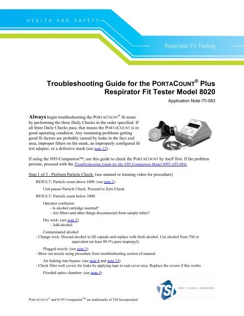 Troubleshooting Guide for the PortaCount Plus Model 8020 ... - TSI
