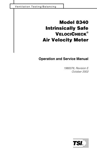 Model 8340 Intrinsically Safe VELOCICHECK® Air Velocity Meter ...