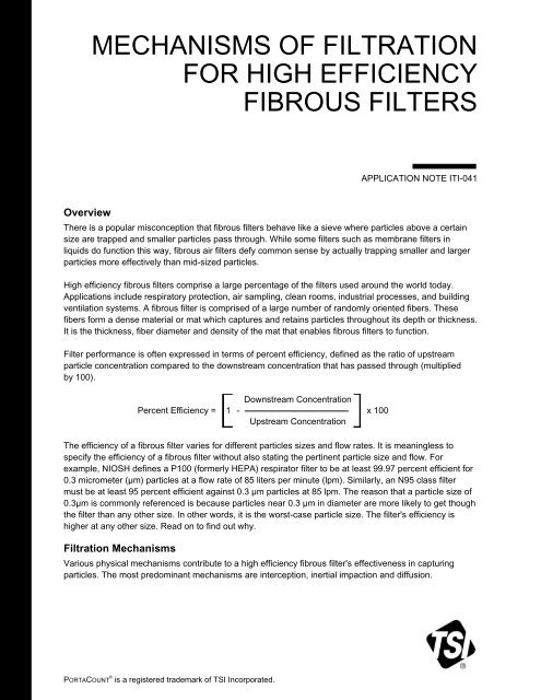 Mechanisms of Filtration for High Efficiency Fibrous Filters ... - TSI