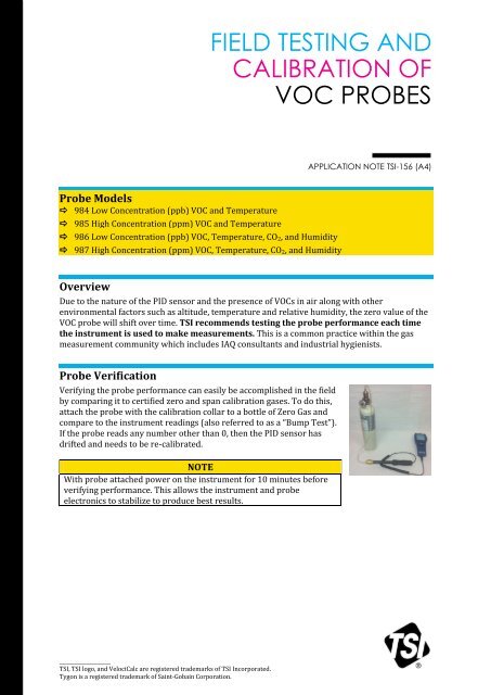 Field Testing and Calibration of VOC Probes TSI-156 A4