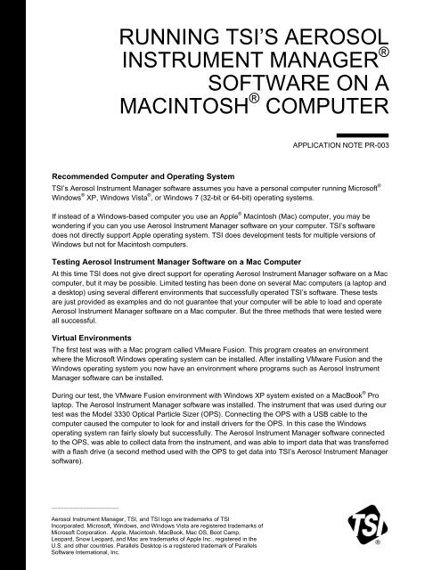 Running Aerosol Instrument Manager Software on a Macintosh ... - Tsi