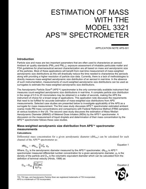 Estimation of Mass with the Model 3321 APS Spectrometer ... - Tsi