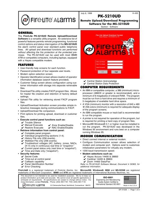 PK-5210UD Data Sheet - Fire-Lite Alarms