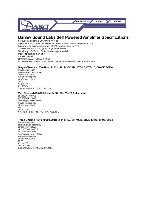 Self Powered Amplifier Specifications - Danley Sounds Labs