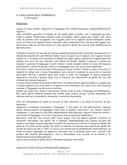 Metodiche sincroniche e diacroniche - Riabilitazione Neurocognitiva