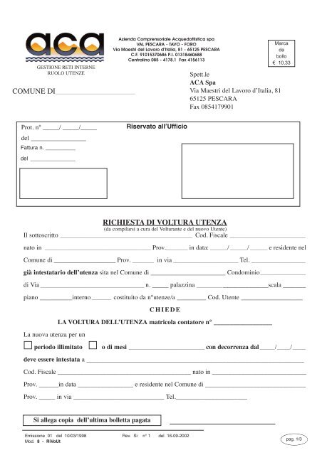 ACA - 8 Richiesta voltura - ACA S.p.A.