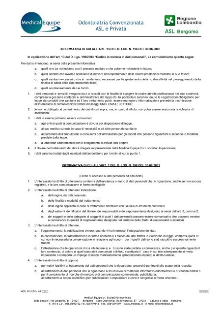 Modulo Consenso Informato Anagrafico - Medical Equipe srl