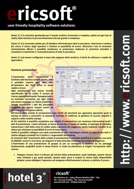 Scarica la brochure della scheda tecnica di hotel 3 - Ericsoft