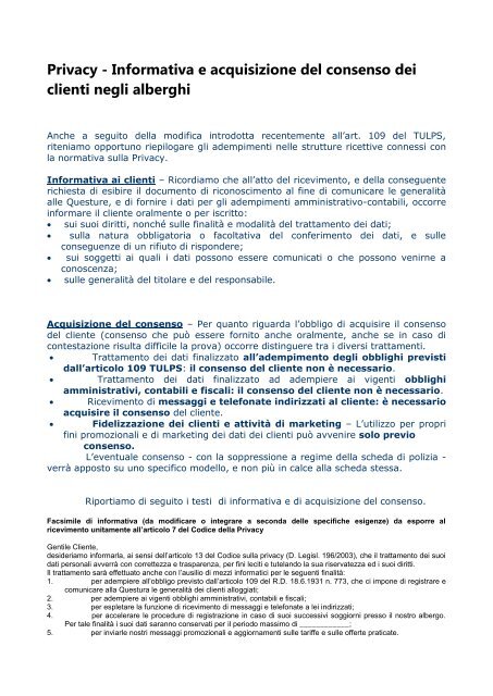 Privacy - Informativa e acquisizione del consenso ... - oggi impresa fvg