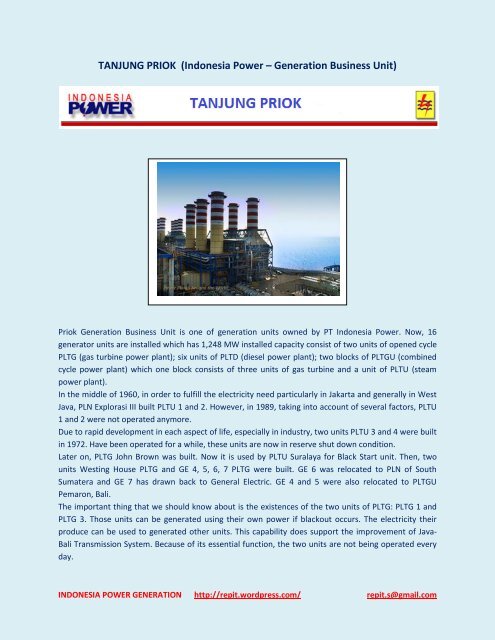 TANJUNG PRIOK (Indonesia Power – Generation Business Unit)