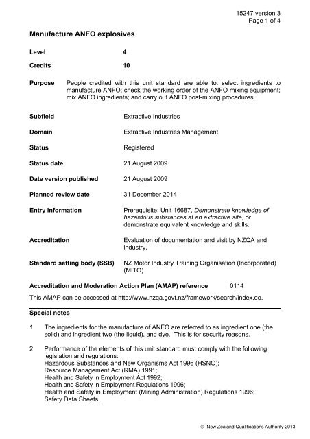 Manufacture ANFO explosives - NZQA
