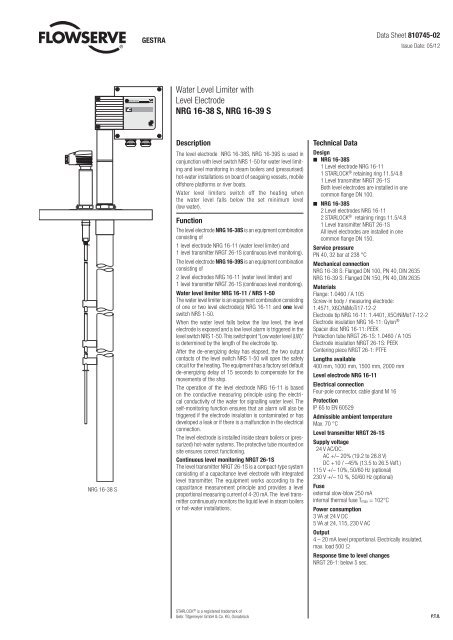Water Level Limiter with Level Electrode NRG 16-38 S ... - arsan.pl