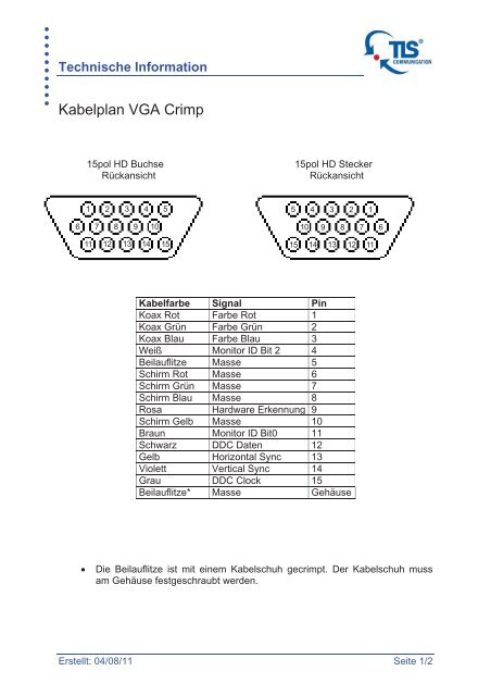 Kabelplan VGA Crimp - TLS Communication GmbH