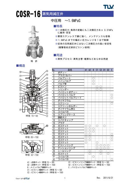 COSR-16 蒸気用減圧弁 中圧用 ～1.6MPaG - TLV