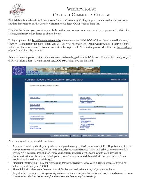 WebAdvisor Handout - Carteret Community College