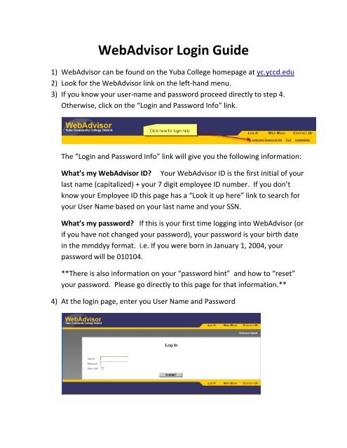 WebAdvisor Login Guide - Yuba College