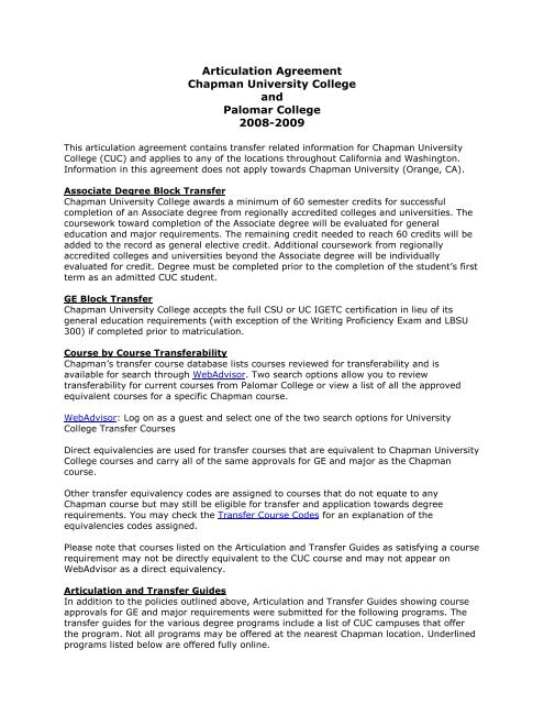 Articulation Agreement - Palomar College