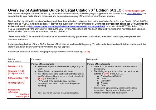 Overview of Australian Guide to Legal Citation 3rd Edition (AGLC ...