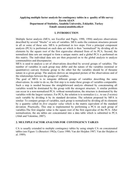 Applying multiple factor analysis for contingency tables in a quality ...