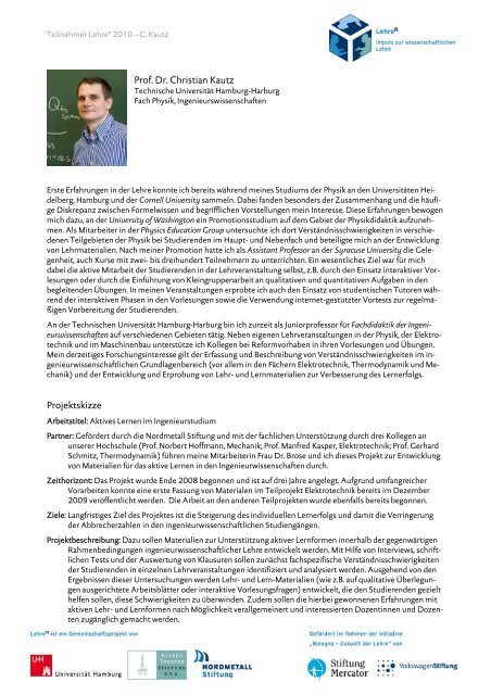 Prof. Dr. Christian Kautz Projektskizze - Alfred Toepfer Stiftung F.V.S.
