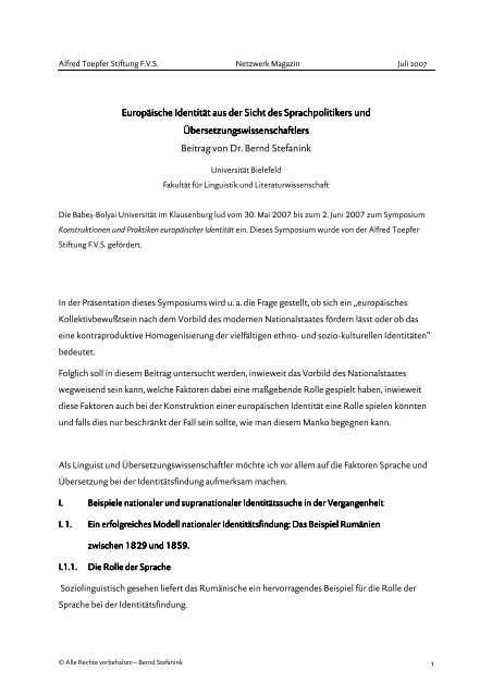 Dr. Bernd Stefanink - Alfred Toepfer Stiftung F.V.S.