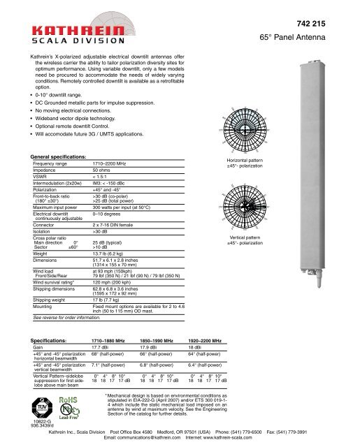 742 215 65° Panel Antenna - Kathrein Scala Division