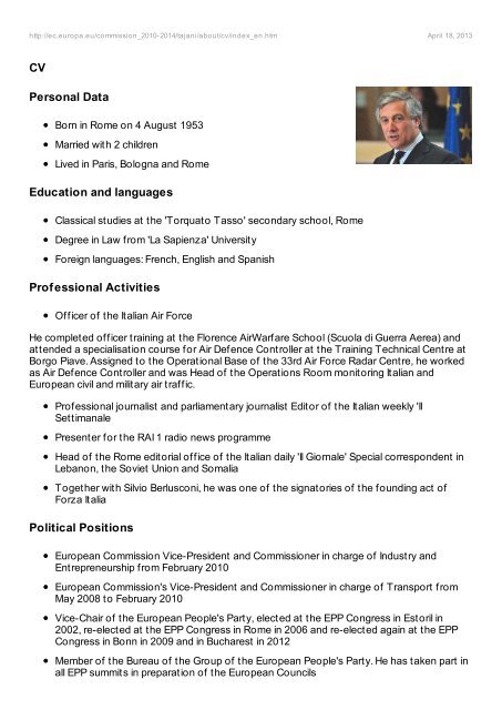 CV Personal Data Education And Languages Professional Activities 