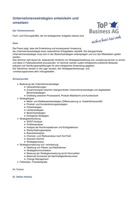 Unternehmensstrategie entwickeln und umsetzen - TOP Business AG