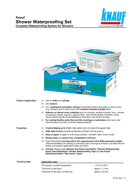 Knauf Shower Waterproofing Set: Technical Data Sheet - AEC Online