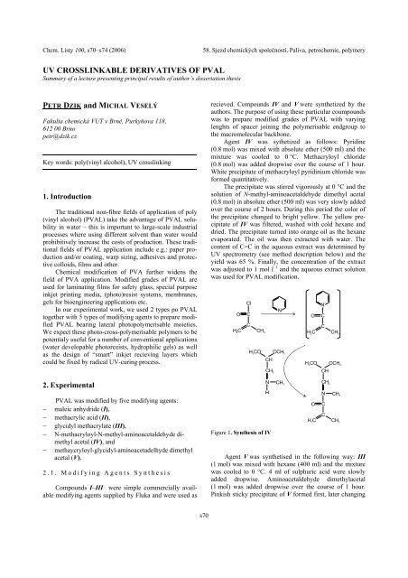 UV CROSSLINKABLE DERIVATIVES OF PVAL