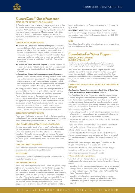 CunardCare Guest Protection - Cunard Line