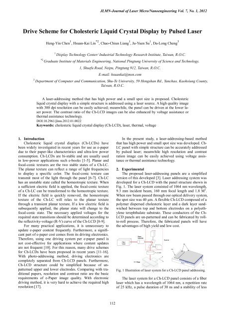 Drive Scheme for Cholesteric Liquid Crystal Display by Pulsed Laser