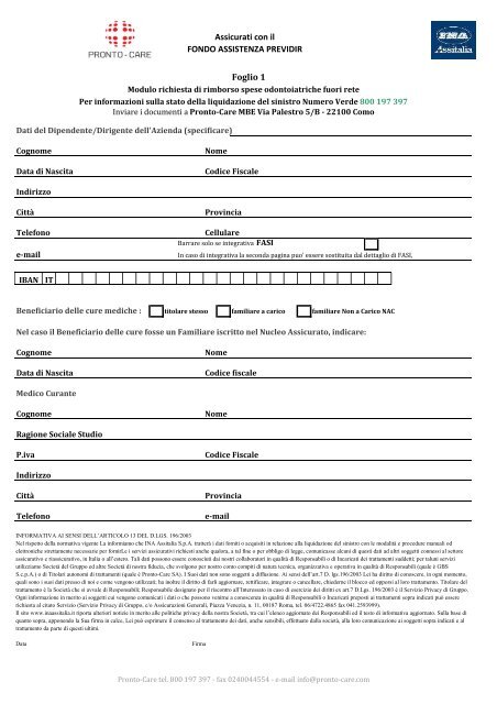 modulo per la richiesta di rimborso - Previdir