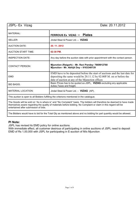 JSPL Ex Vizag - Plates - Login - Metaljunction