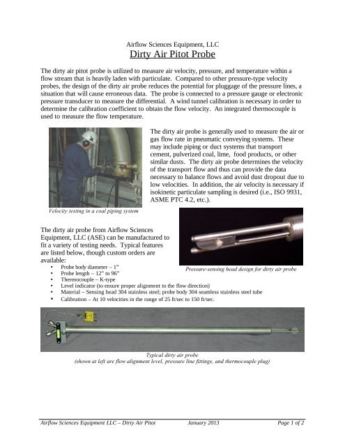Dirty Air Pitot Probe - Airflow Sciences Equipment, LLC