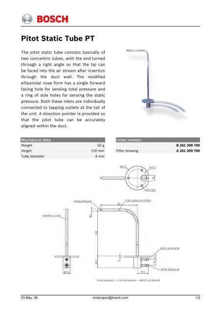 Pitot Static Tube PT - Power On