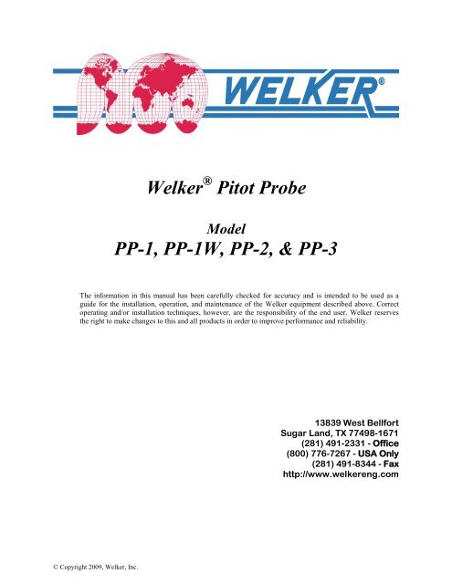 Welker Pitot Probe PP-1, PP-1W, PP-2, & PP-3 - Welker, Inc.