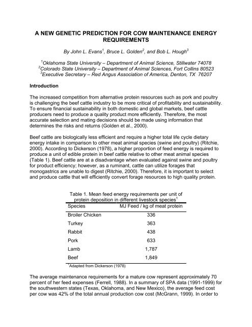 a new genetic prediction for cow maintenance energy requirements