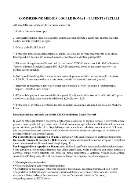 Linee guida per rilascio patenti speciali - portale asl-rme internet