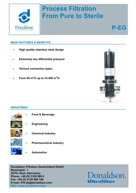 Process Filtration From Pure to Sterile P-EG - Donaldson