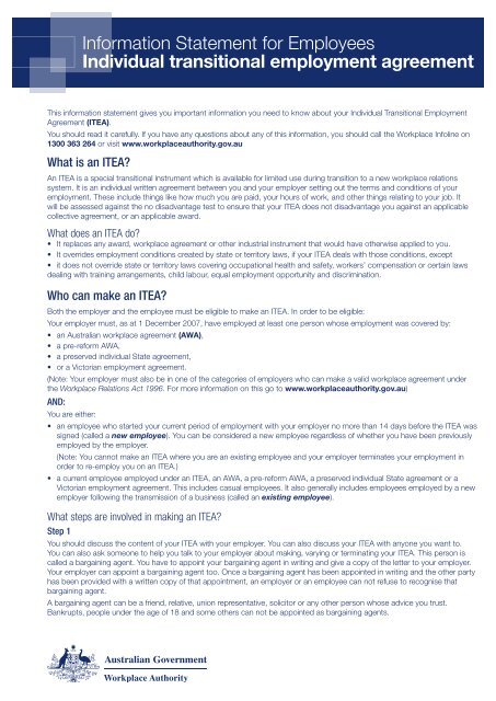 Individual Transitional Employment Agreements (ITEAs) - Australian ...