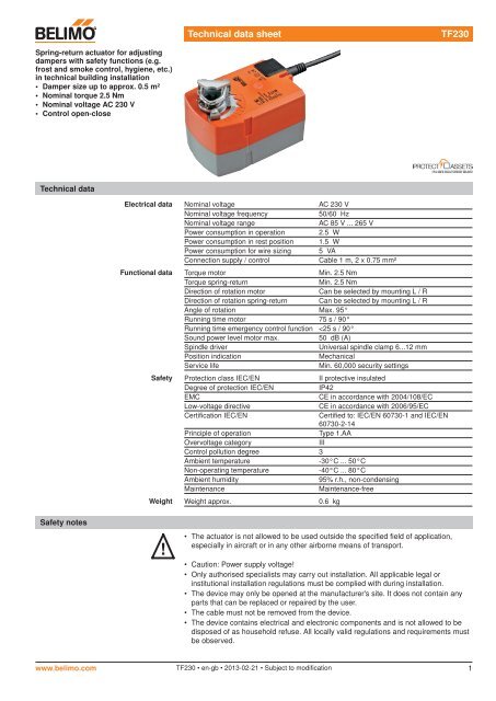 Technical data sheet TF230 - Belimo
