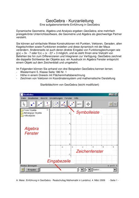 GeoGebra - Kurzanleitung Symbolleiste Algebra ... - Realmath.de