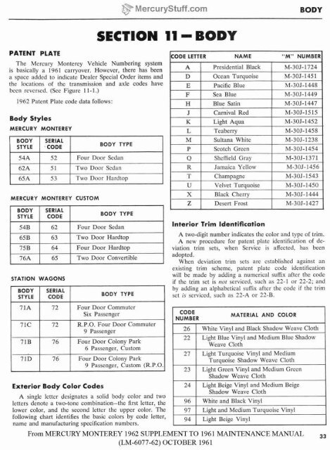 1962 VIN Decoding/Identification - MercuryStuff.com