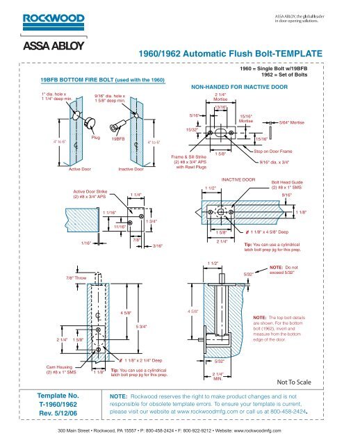 1960/1962 Automatic Flush Bolt-TEMPLATE - The Builders Supply