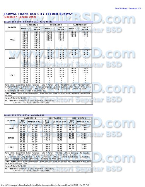 JADWAL TRANS BSD CITY FEEDER BUSWAY - KlikBSD