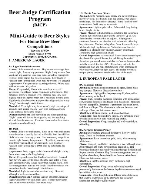Mini-Guide To Beer Styles - BJCP