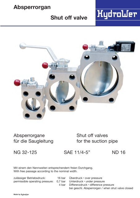 Absperrorgan Shut off valve - Hydrower