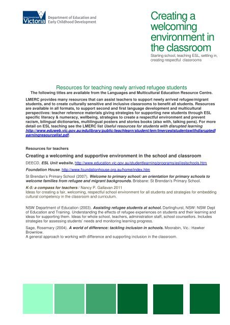 Creating a welcoming environment in the classroom - global ...